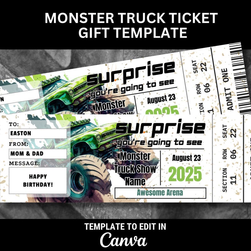 Printable Monster Jam Ticket Template - Etsy
