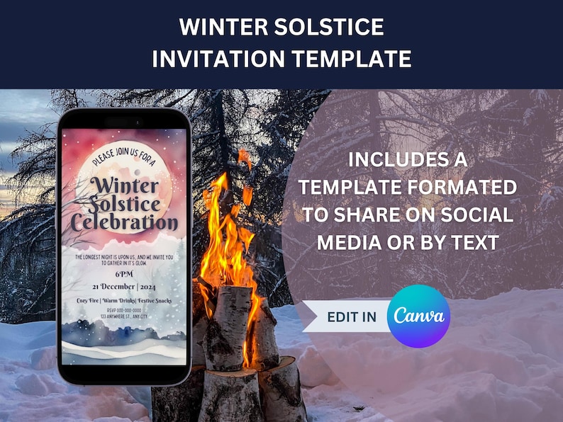 Editable Winter Solstice Celebration Invite Template for Winter ...