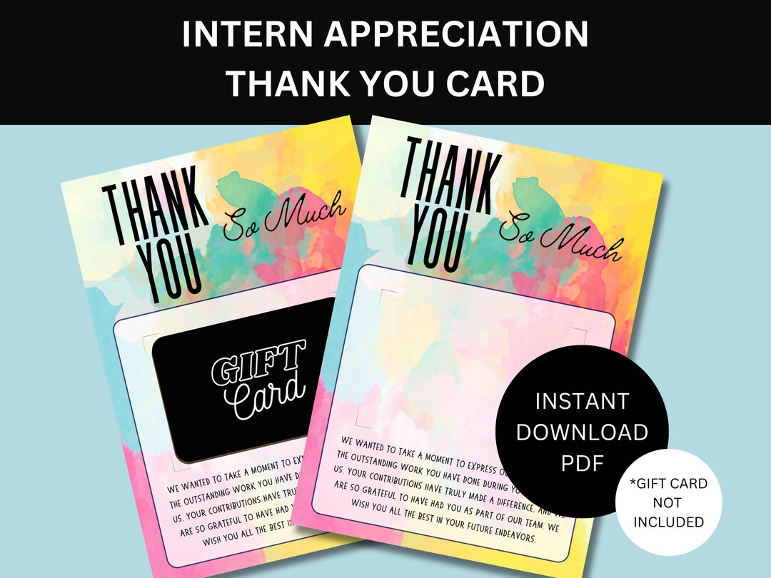 Internship Thank You Card for Intern Appreciation Gift for Summer ...