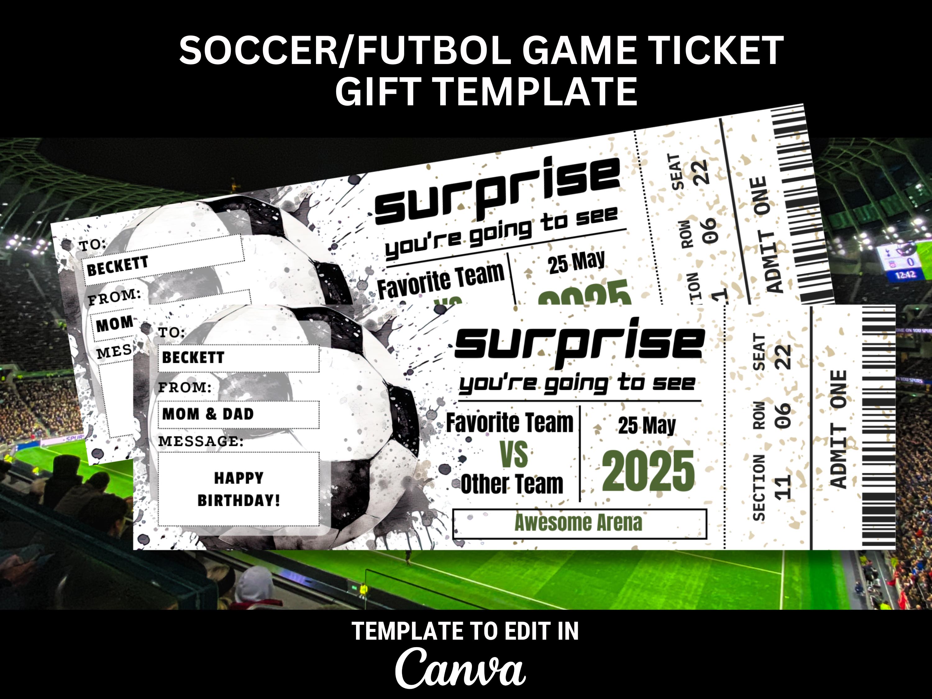Editable Soccer Game Ticket Template for Gift Ticket to Soccer Game ...