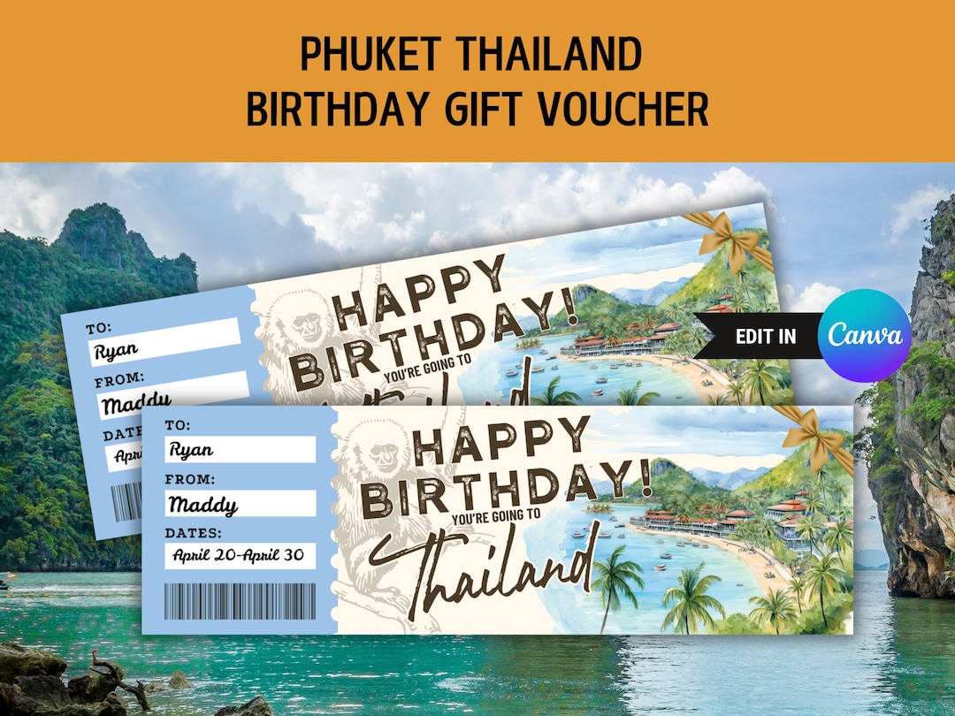 Thailand Trip Ticket Birthday Gift to Phuket Thailand Gift Ticket ...