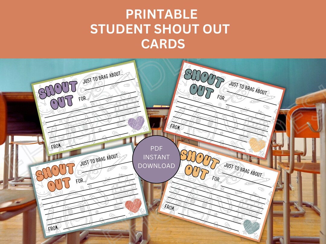 Student Recognition Shout Out Cards for Student Acknowledgement for ...