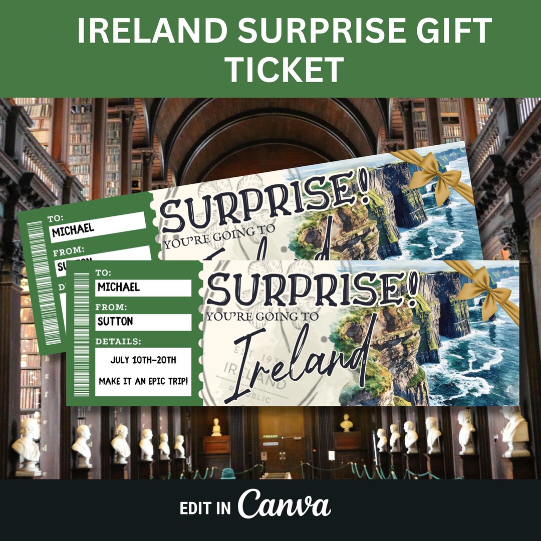 Trip to Ireland Ticket for Surprise Gift to Ireland Vacation Voucher ...