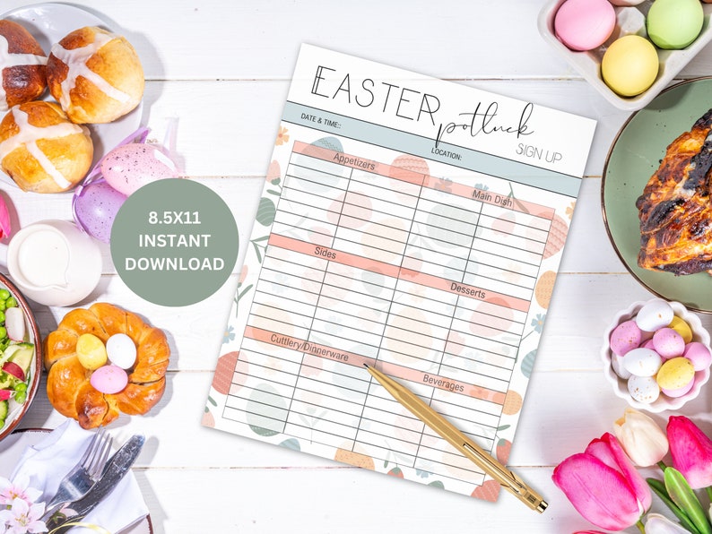 Printable Easter Potluck Sign up Sheet for Easter Meal Sign up Sheet ...