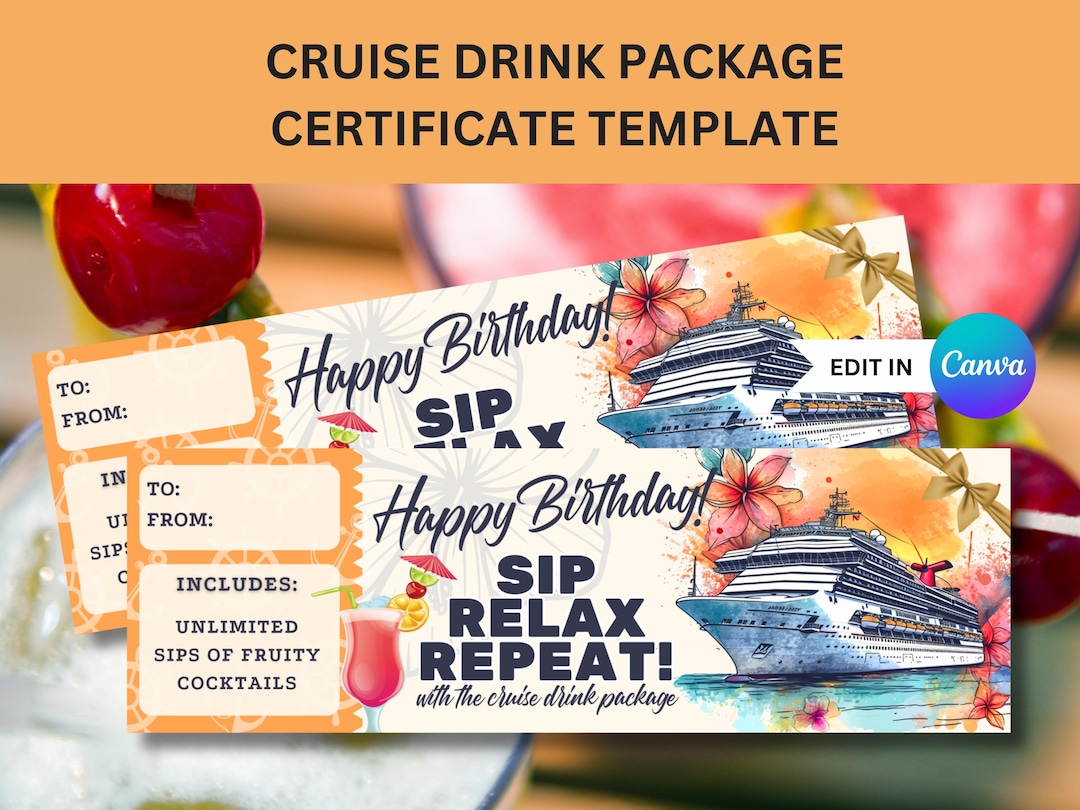 Cruise Drink Package Ticket Template for Cruise Beverage Voucher for ...