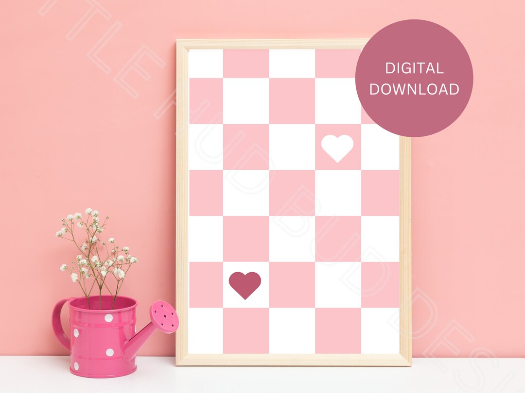 Pink Checkerboard Print for Tween Bedroom 90s Decor Preppy Room Decor ...