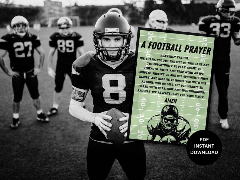 FOOTBALL Prayer Card for Christian Athlete Prayer for Football Player ...