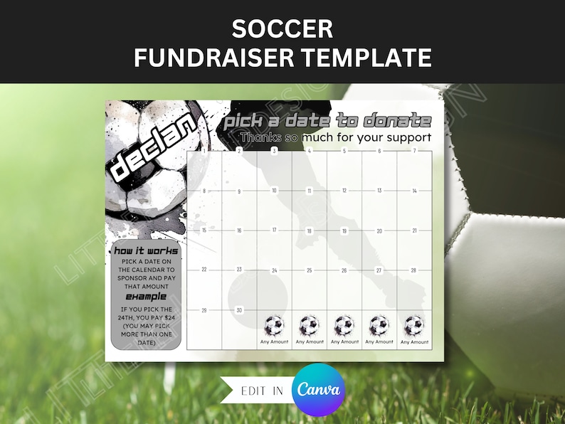 Editable Soccer Calendar Fundraiser for Soccer Pick a Date to Donate ...