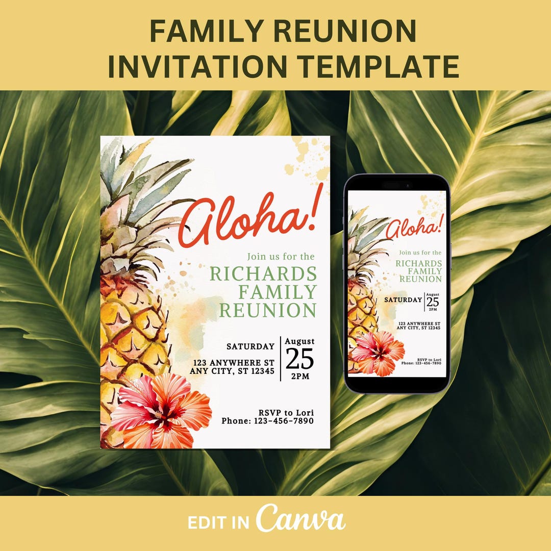 Tropical Family Reunion Invitation Template Editable Family Reunion ...
