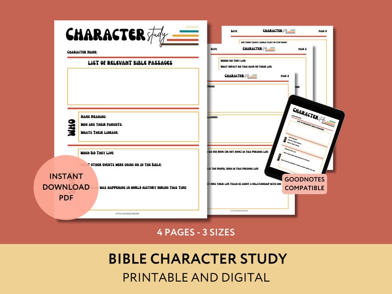 Bible Character Study Printable, Instant Download Bible Study Guide ...