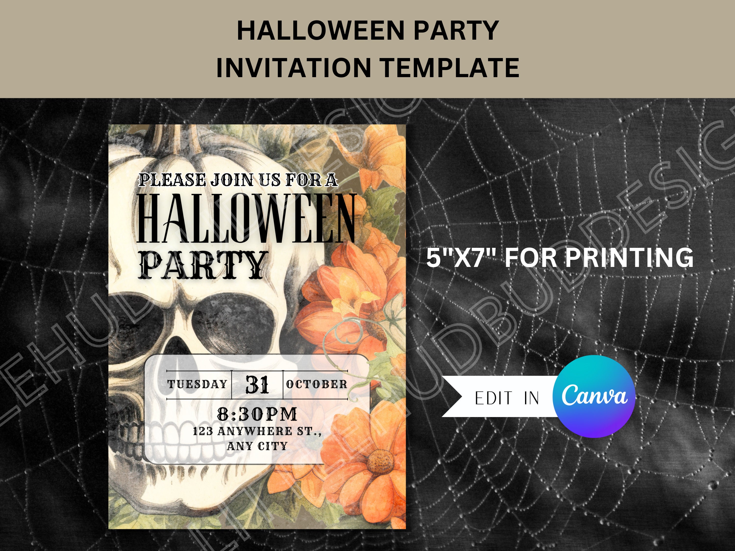 EDITABLE Halloween Party Invitation Canva Template Digital Halloween ...