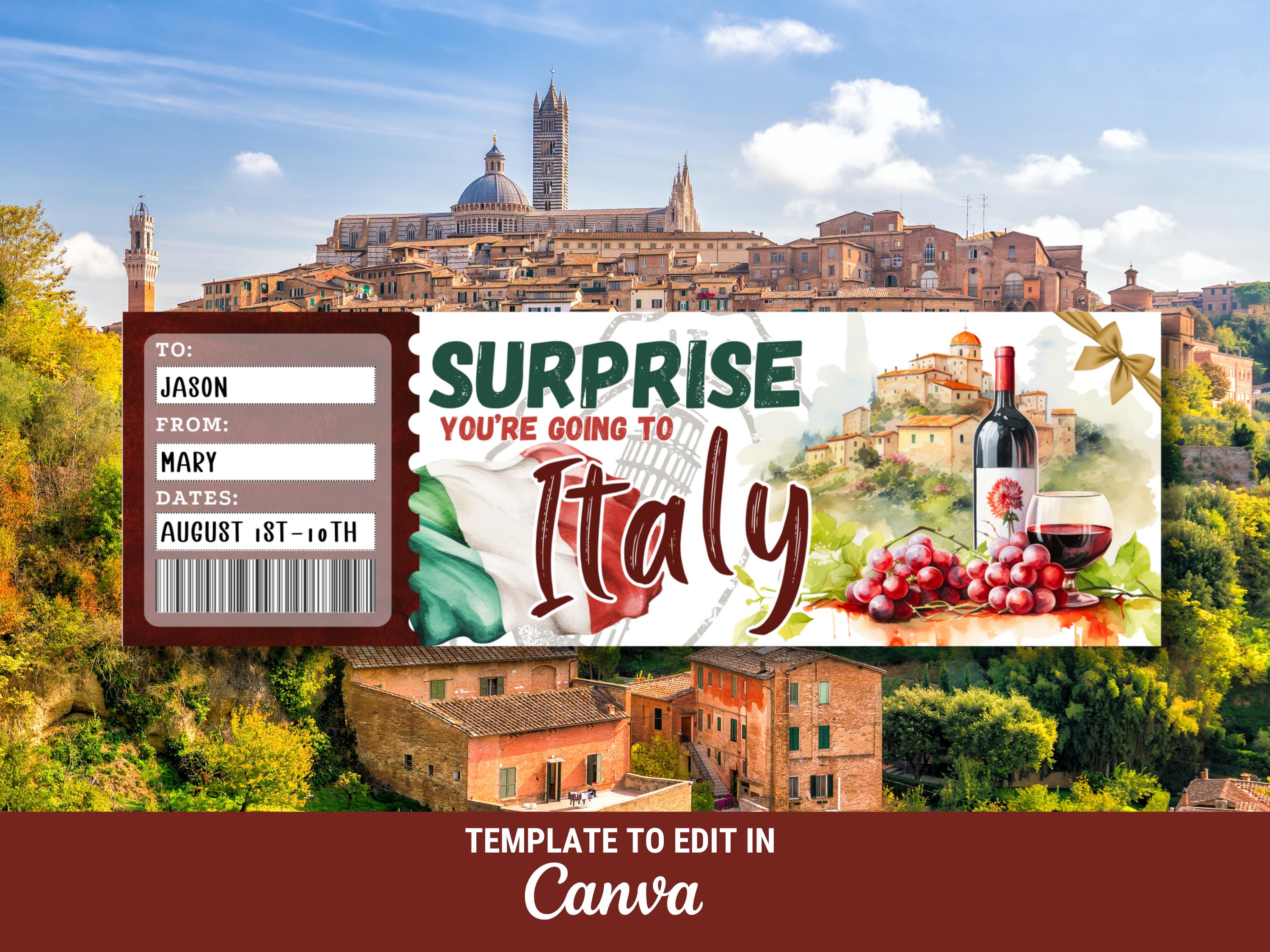 ITALY Surprise Trip Ticket for Italy Surprise Trip Reveal Boarding Pass ...