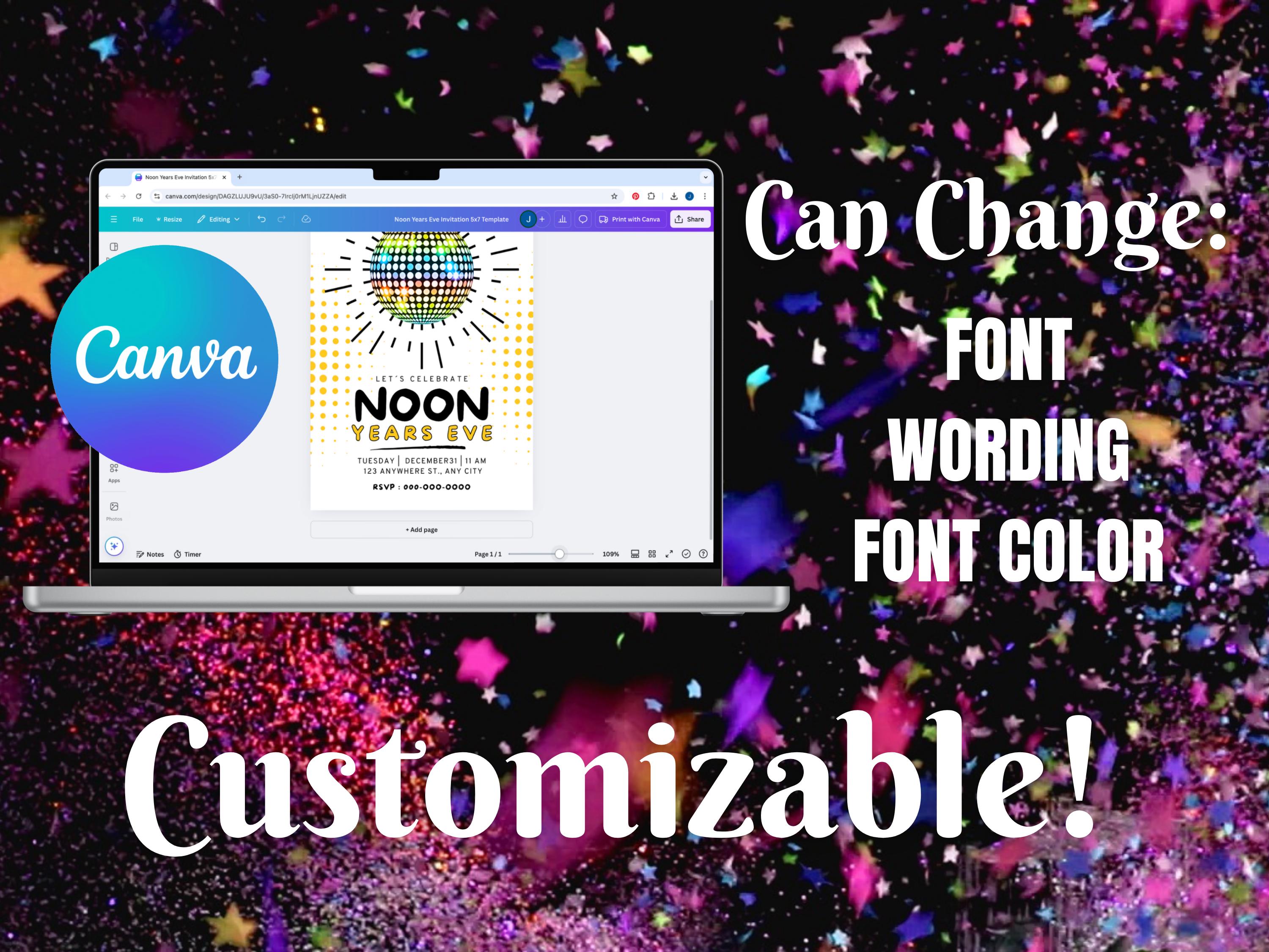 Editable Noon Years Eve Party Invite Template for Noon Years Eve Party ...