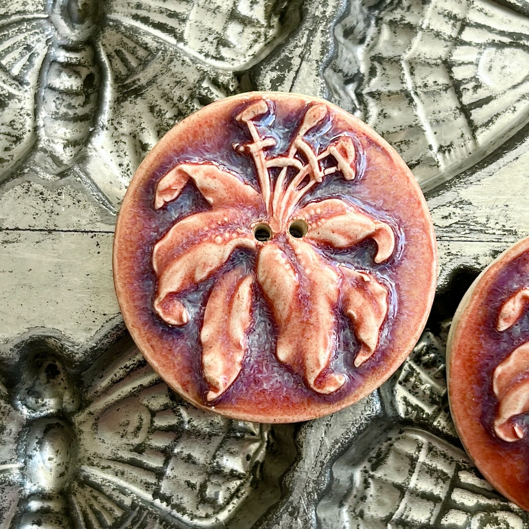 Lily Handmade Ceramic Button 1.5” 51mm Salmon Pink & Purple - Etsy
