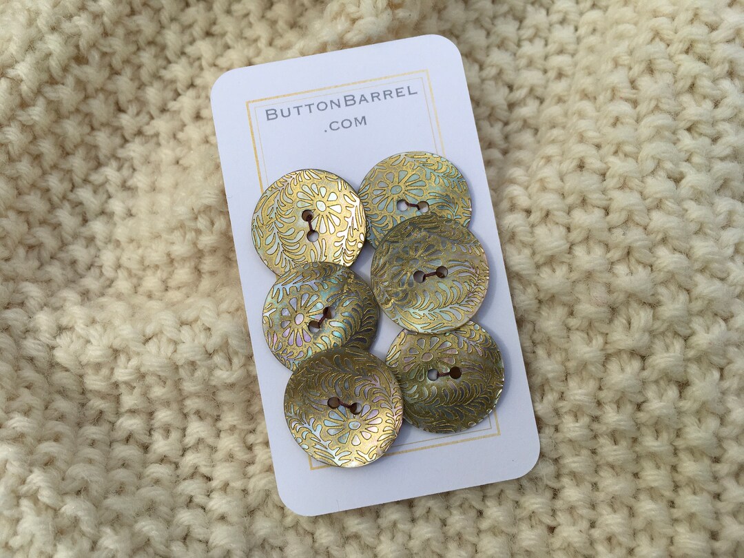 MOP Buttons, Floral, Etched, Gold Button, Mother of Pearl Shell Button ...