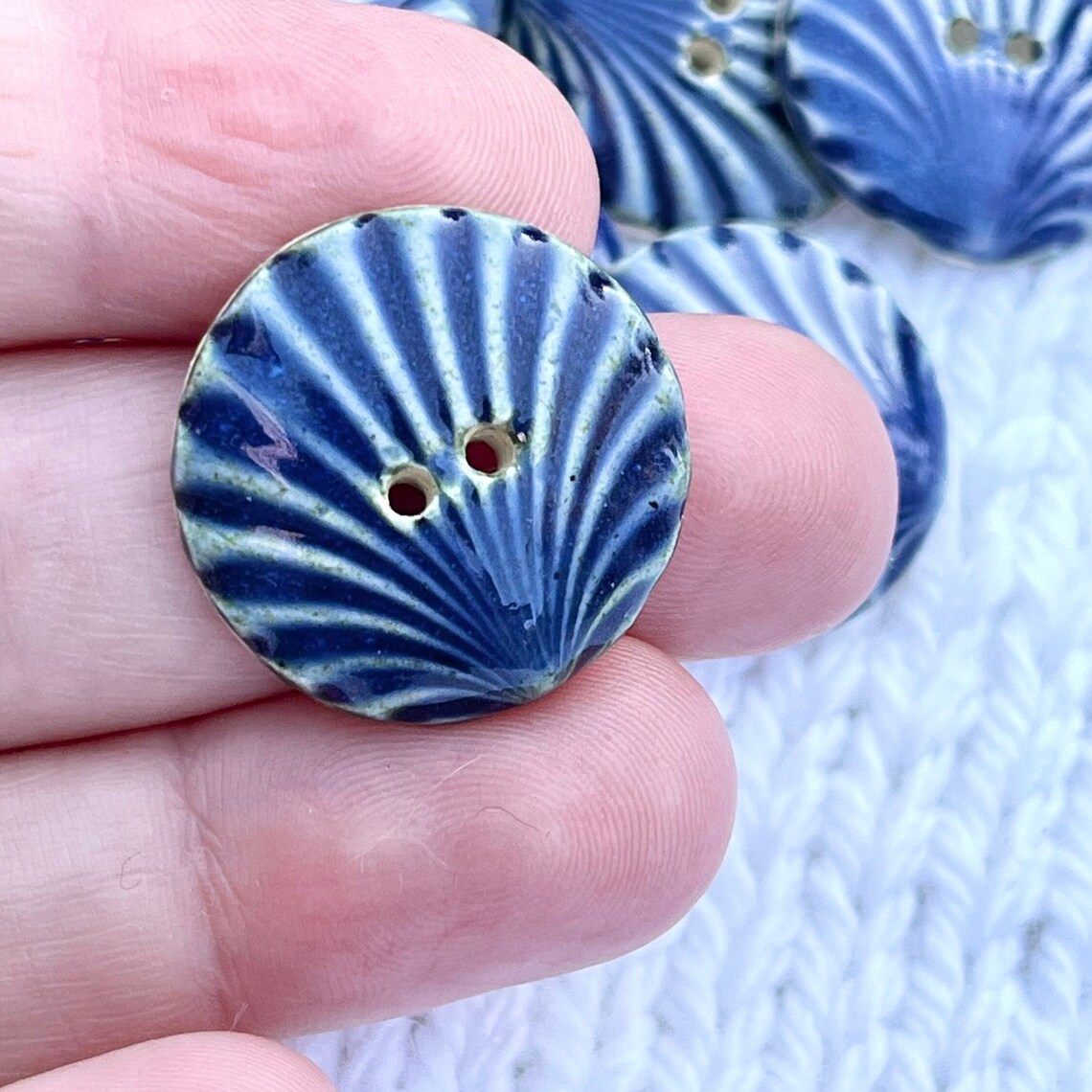 Blue Sea Shell Button 7/8 Handmade Ceramic Seashell Button - Etsy