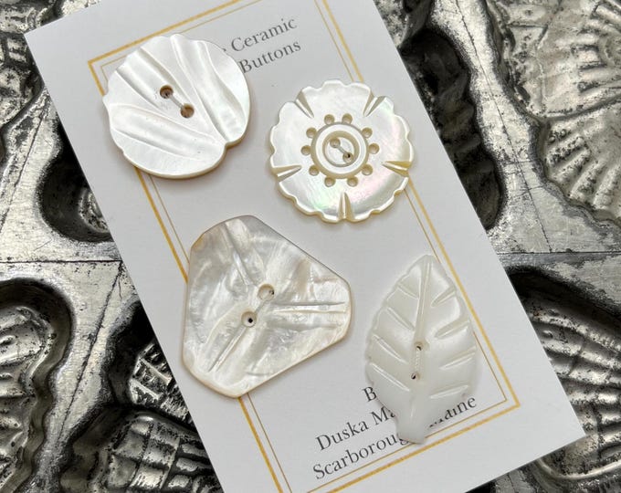 Antique Mother of Pearl Shell Buttons Set of 4 Carved MOP Focal Button ...