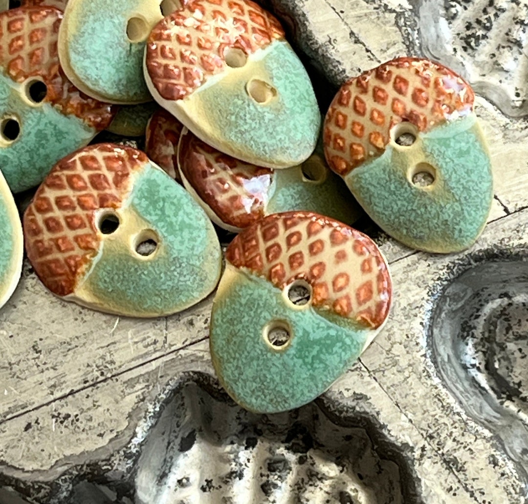 Green Acorn Button Handmade Ceramic 11/16x9/16” 17mm - Etsy