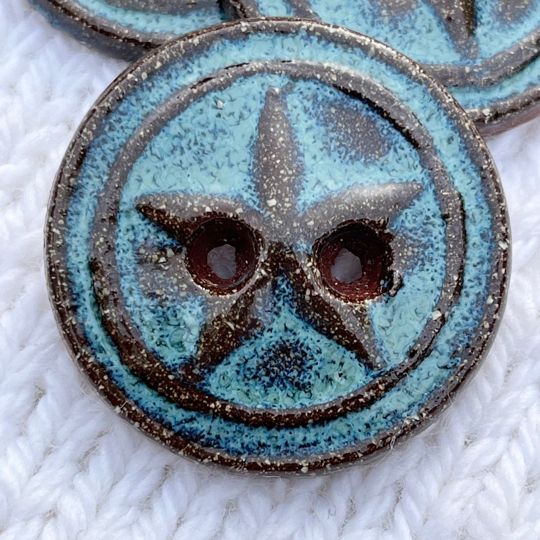 Turquoise Blue Star Button Handmade Ceramic 1 7/16” 36mm - Etsy