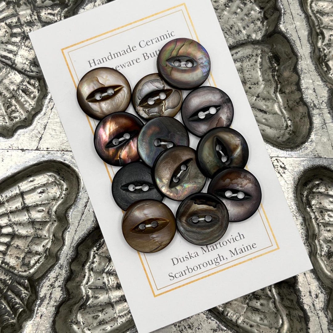 Antique Smoky Dark Gray Rainbow MOP Buttons Set of 12 Wabi Sabi Mother ...