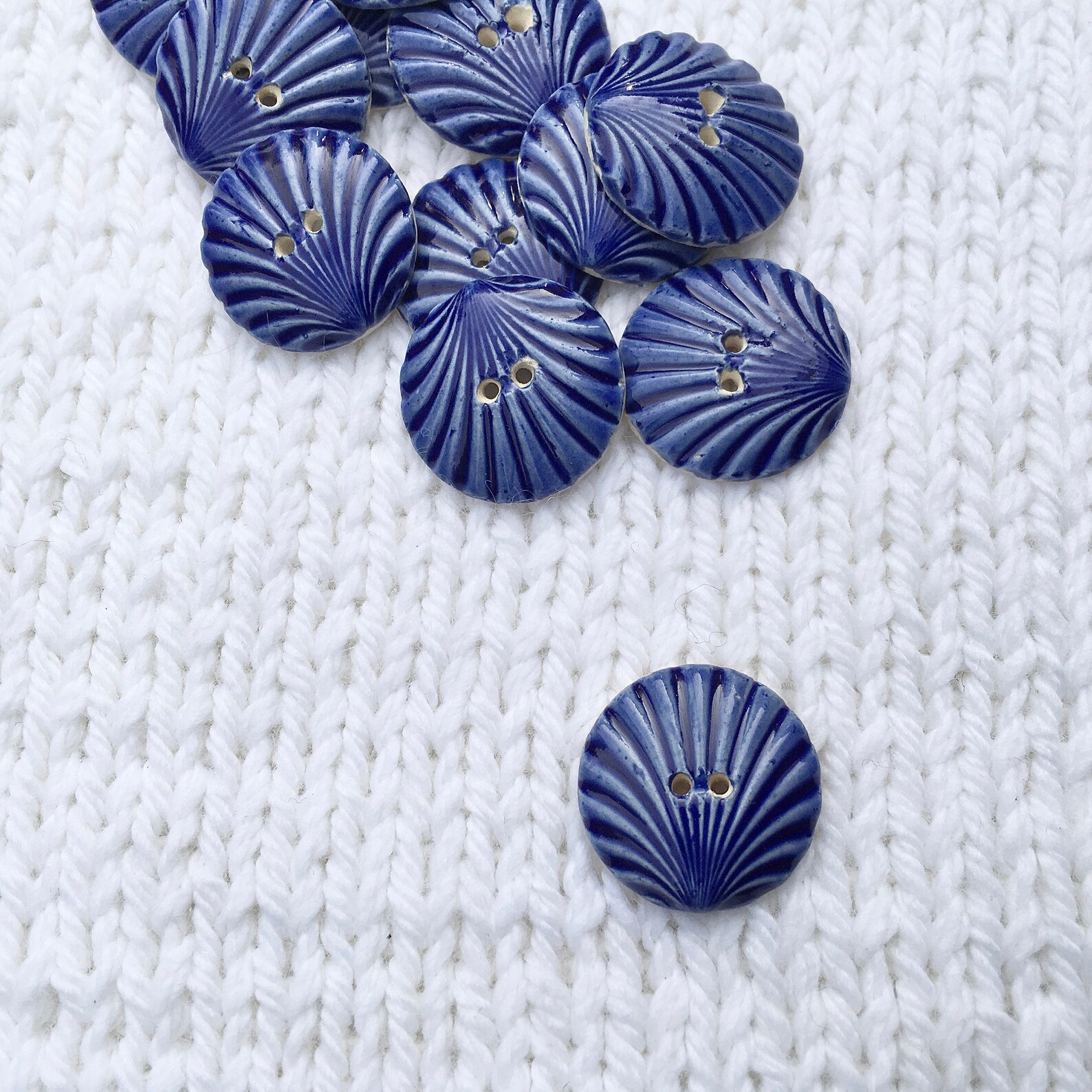 Blue Sea Shell Button 7/8 Handmade Ceramic - Etsy