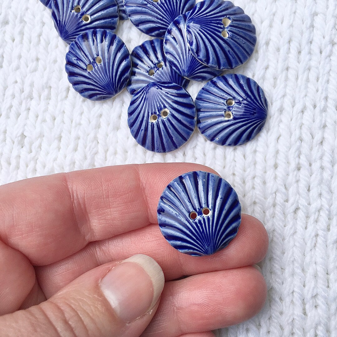 Blue Sea Shell Button 7/8 Handmade Ceramic - Etsy