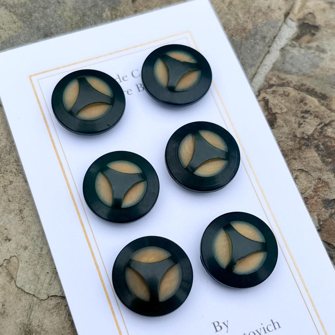 Antique Navy Blue Deco Buttons Carved Tagua Nut 5/8" 16mm 6 Button Set ...