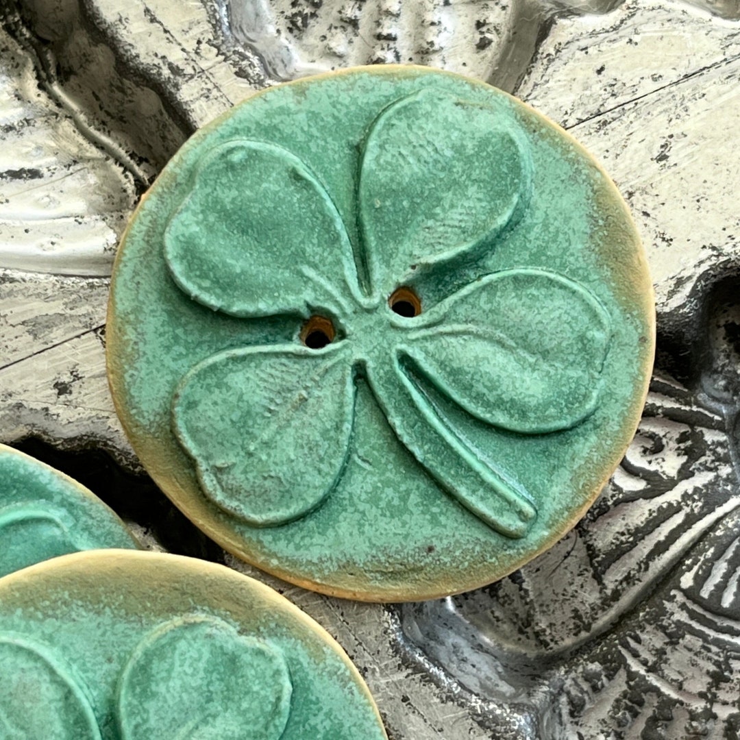 Large Clover Button 1.5” Green Shamrock Handmade Ceramic Button - Etsy
