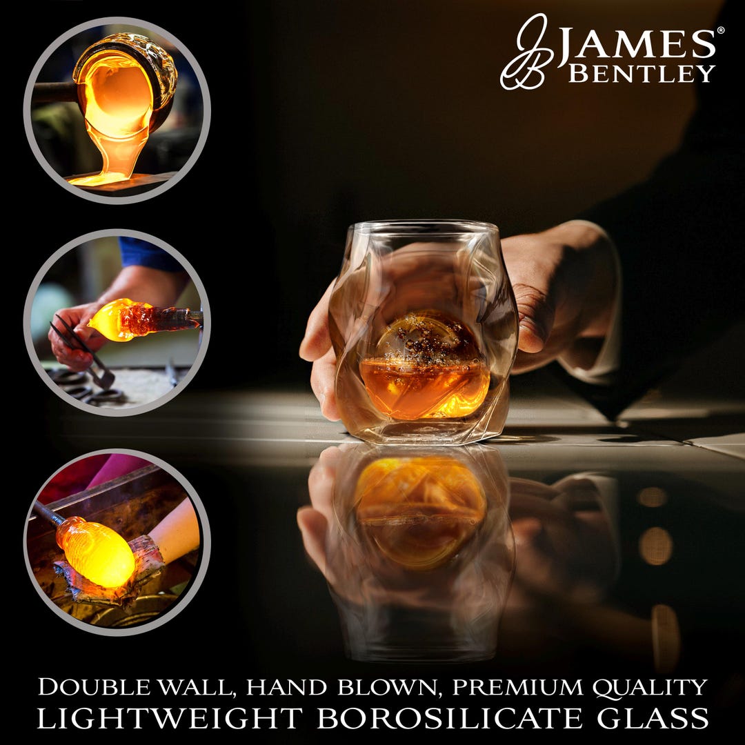 Hand Made Whiskey Glasses Set+free Sphere Ice Ball Mold X2 for Whisky ...