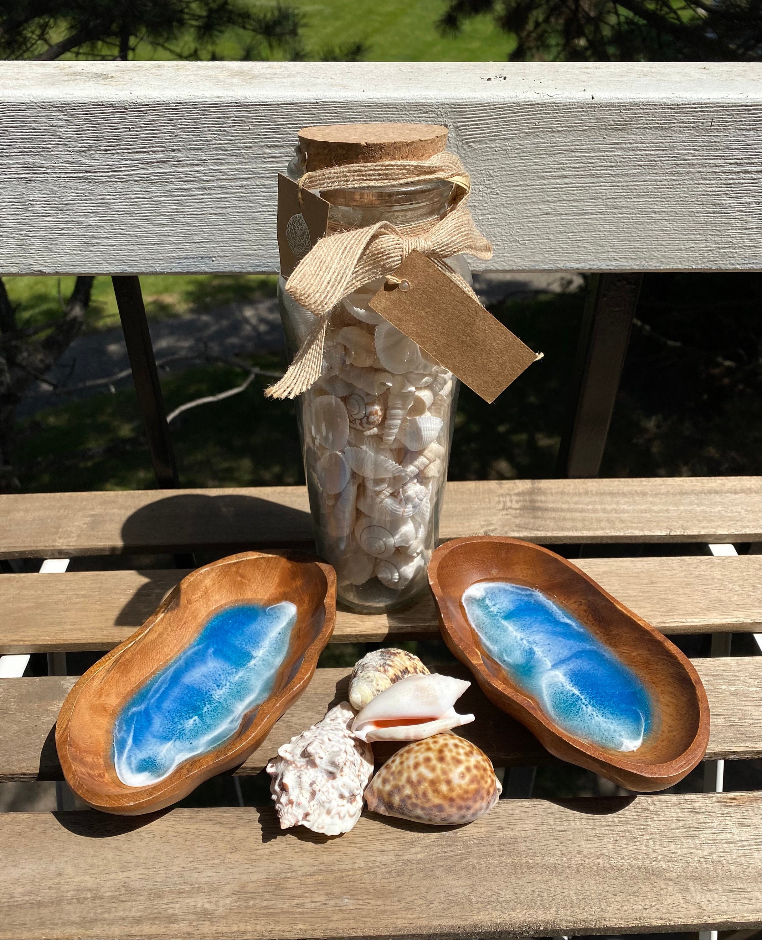 Acacia Wood Shell Shaped Ocean Jewelry Bowls decorative Acacia Tropical ...