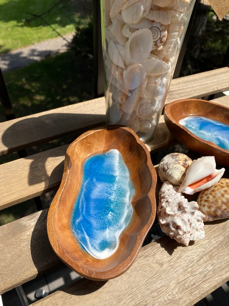 Acacia Wood Shell Shaped Ocean Jewelry Bowls decorative Acacia Tropical ...