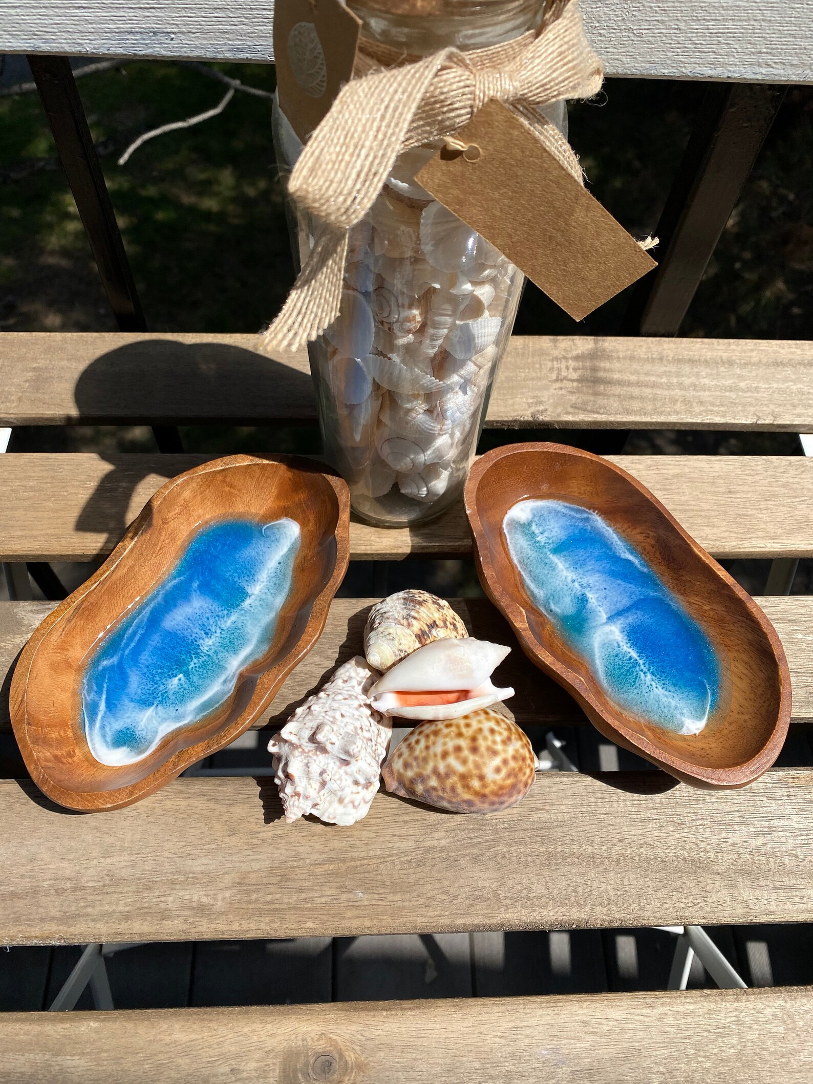 Acacia Wood Shell Shaped Ocean Jewelry Bowls decorative Acacia Tropical ...