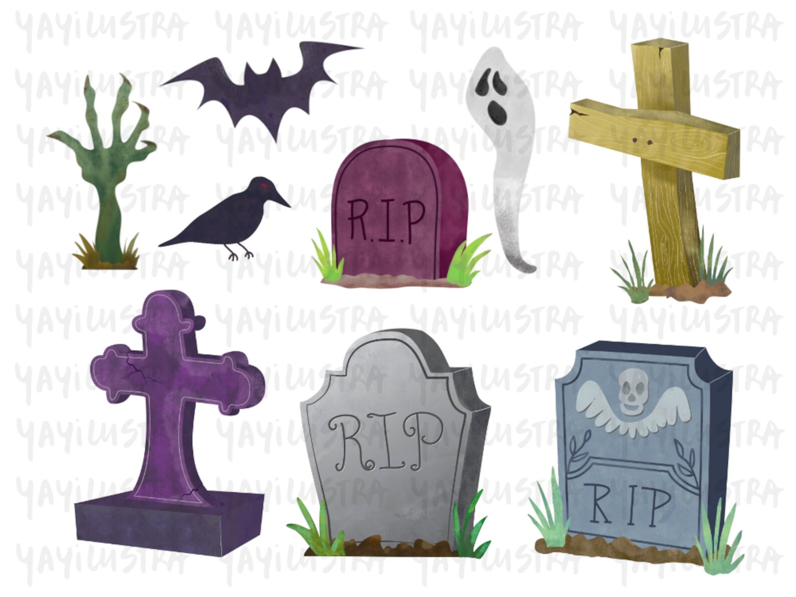 Halloween Tombstones Clipart / Halloween Instant Download / | Etsy
