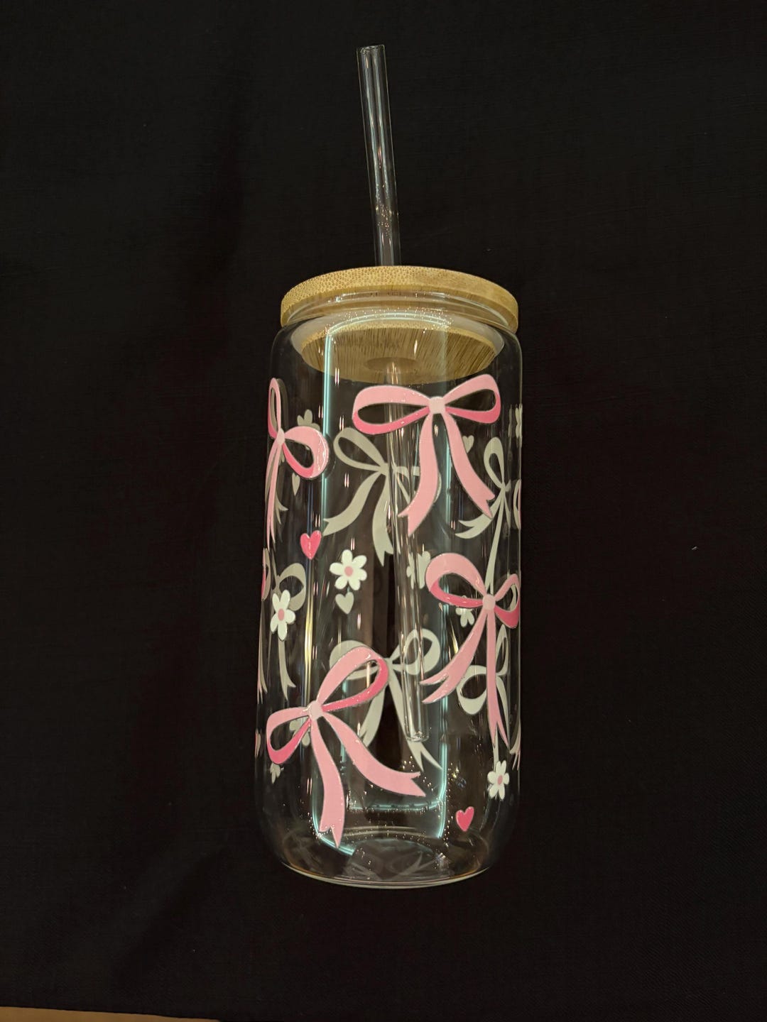 Bow Design Glass Tumbler- Bamboo Lid - Etsy
