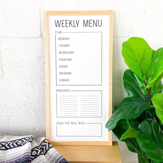 Weekly Menu Whiteboard / Menu White Board/ White and Black | Etsy