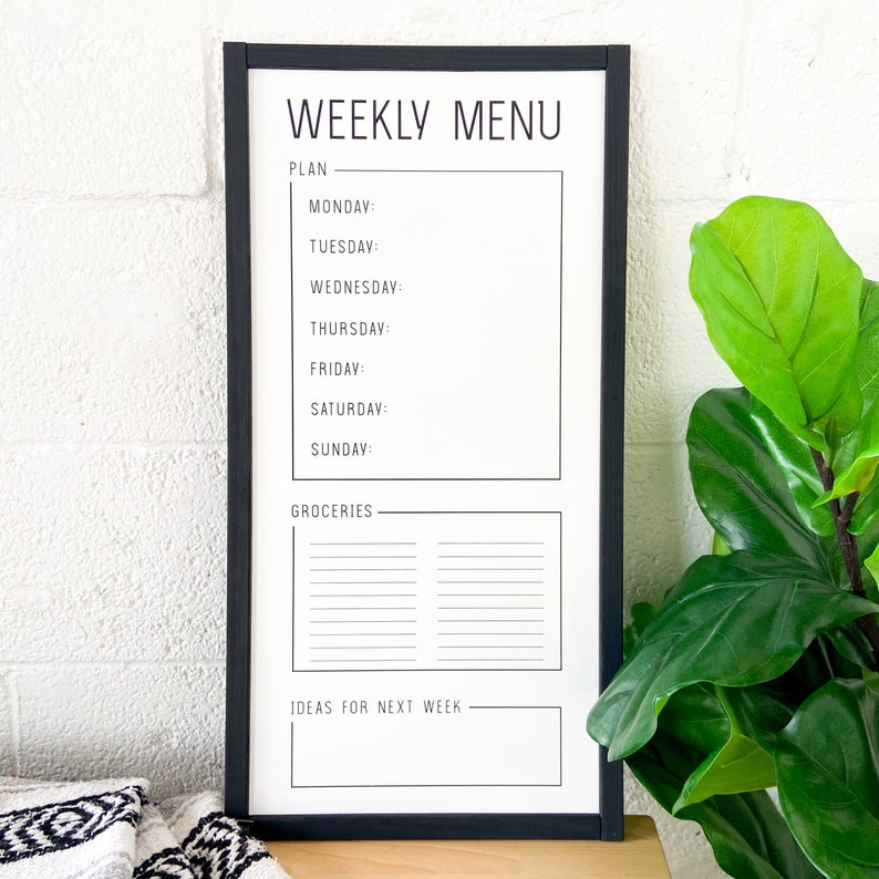 Weekly Menu Whiteboard / Menu White Board/ White and Black | Etsy