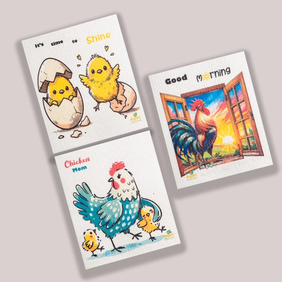 Farmhouse Chicken Swedish Dishcloth Set-reusable Eco-friendly Kitchen ...