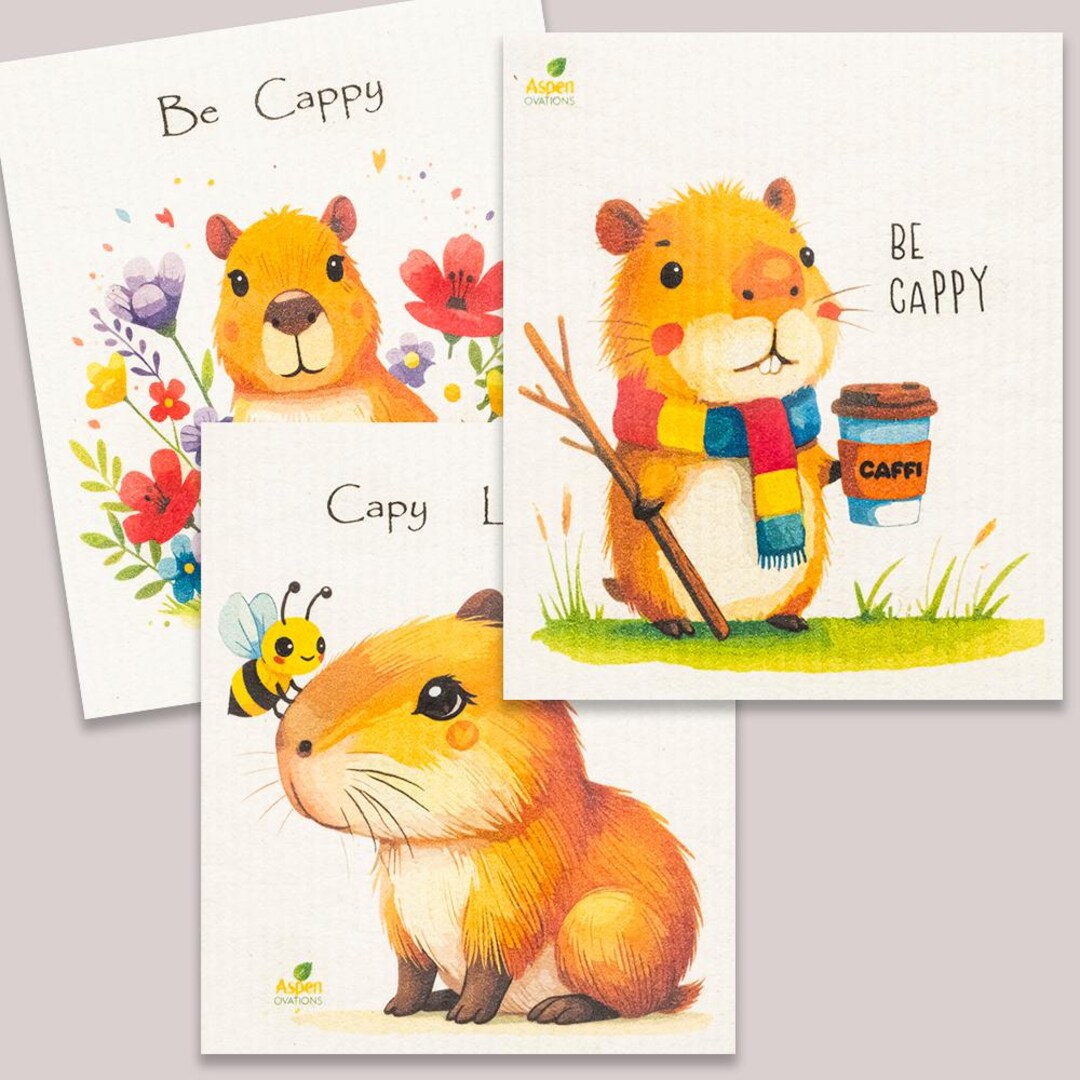Capybara Swedish Dishcloth Set Cute Capy Kitchen Sponge Cloth, Eco ...
