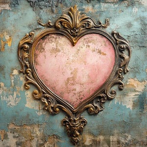 Vintage-inspired Pink Floral Hearts Digital Print: Shabby Chic Romantic ...