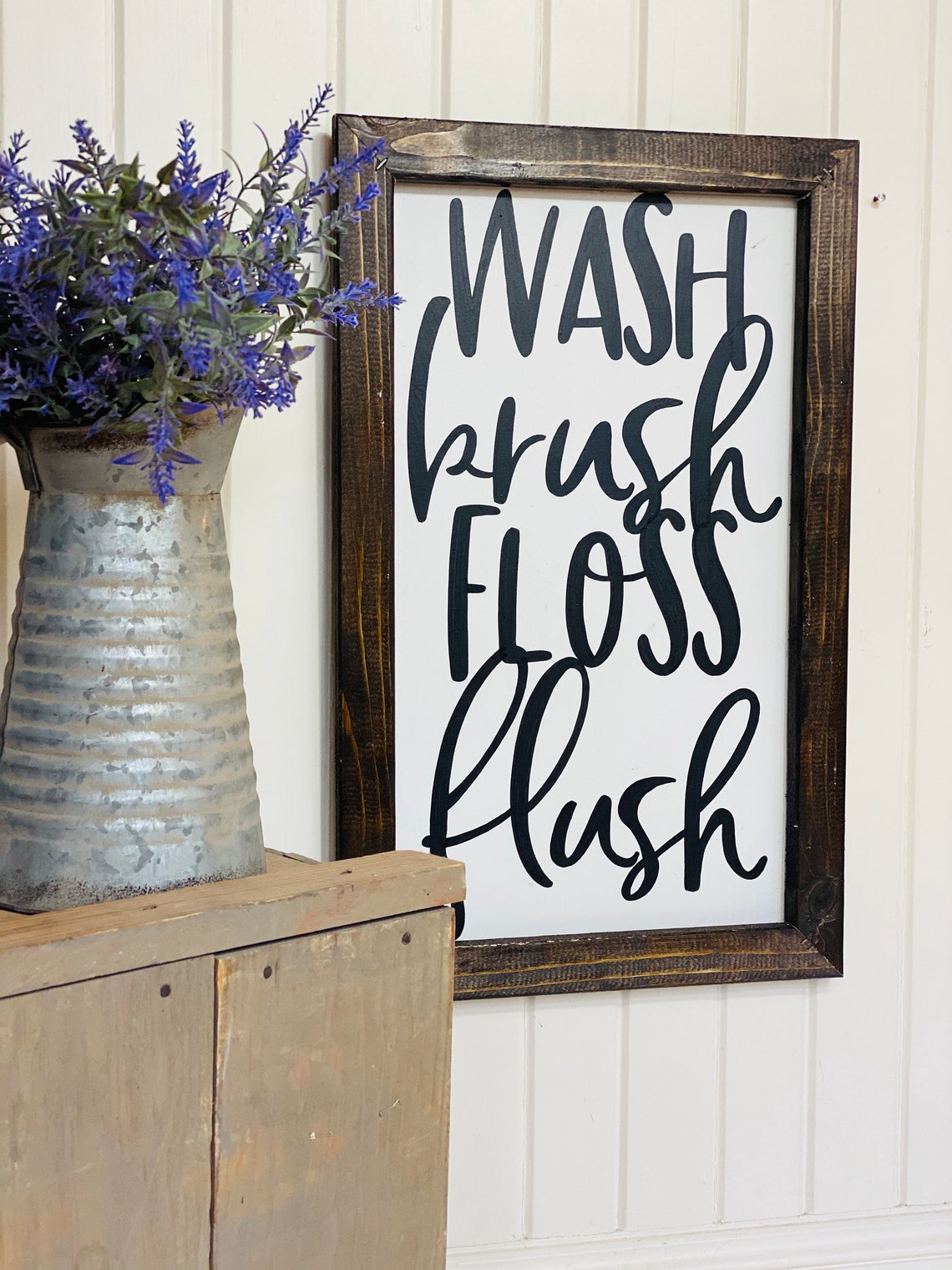 Wash Brush Floss Flush Sign Bathroom Wood Sign Bathroom Wall | Etsy