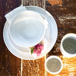 Custom White Farmhouse Dinnerware Set Handmade Plateware Monochromatic ...