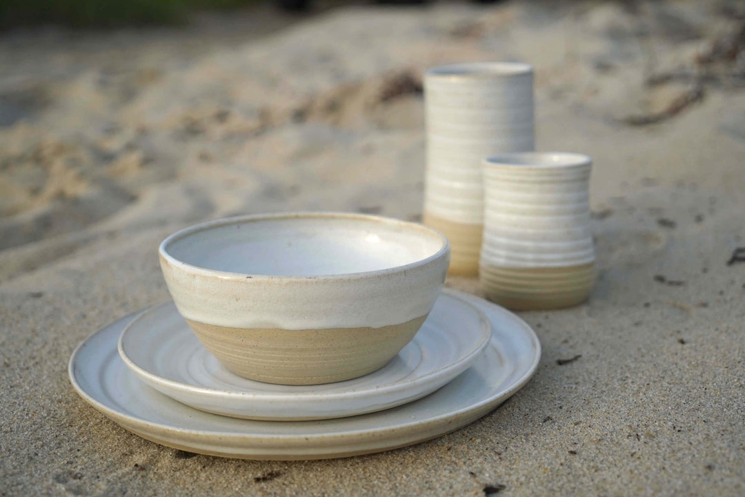 Custom White Farmhouse Dinnerware Set Handmade Plateware - Etsy