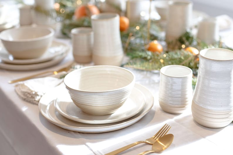 Custom White Farmhouse Dinnerware Set Handmade Plateware White - Etsy