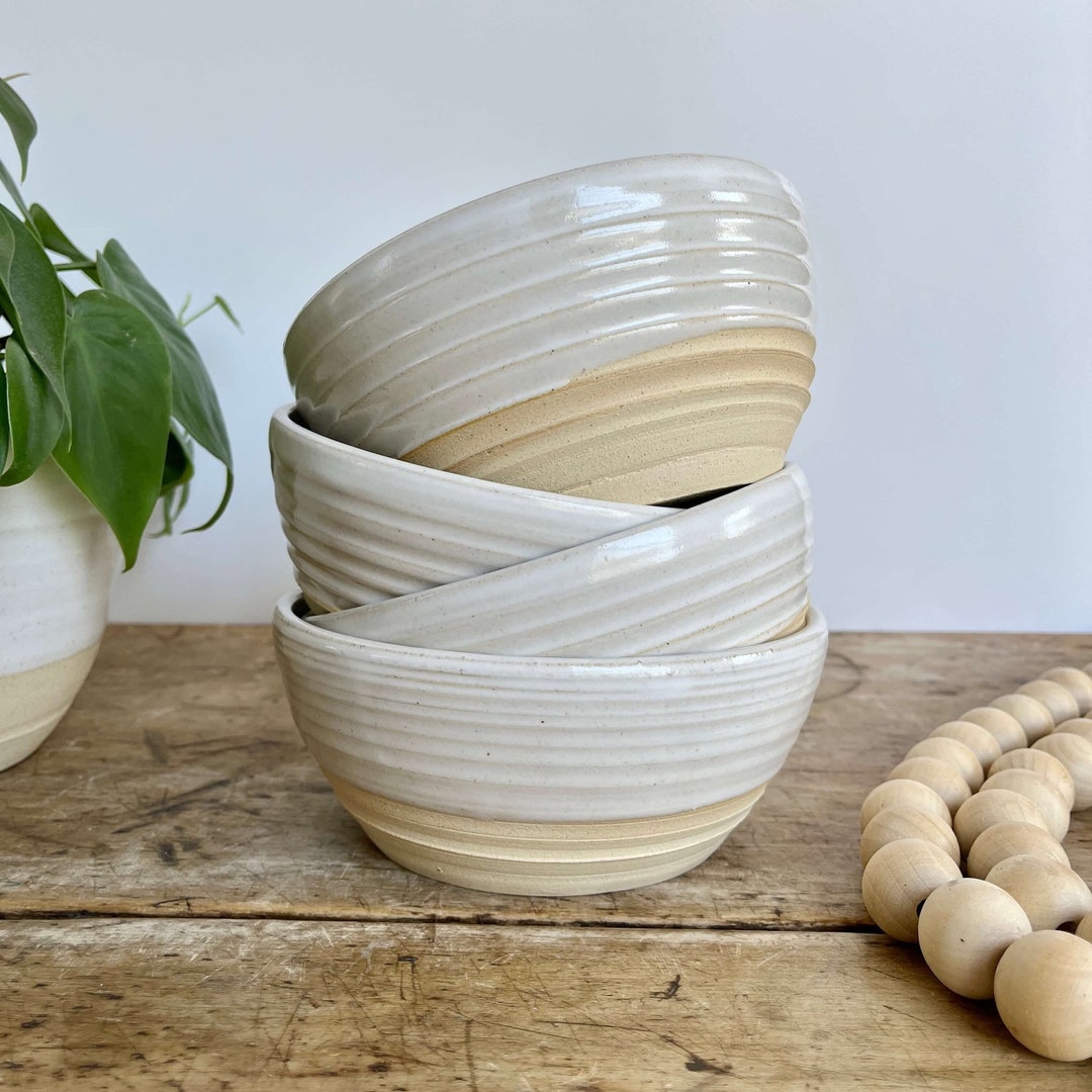 Handmade Pottery Bowl Monochromatic Pottery Soup Bowl Set Farmhouse ...