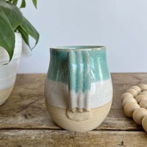 Handmade Boho Pottery Coastal Mug 14 Oz Turquoise Stoneware Mug ...