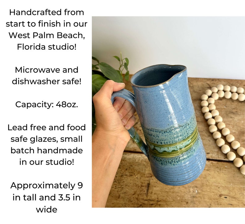 Handmade Pottery Pitcher Flower Vase Summer Entertaining Pitcher ...