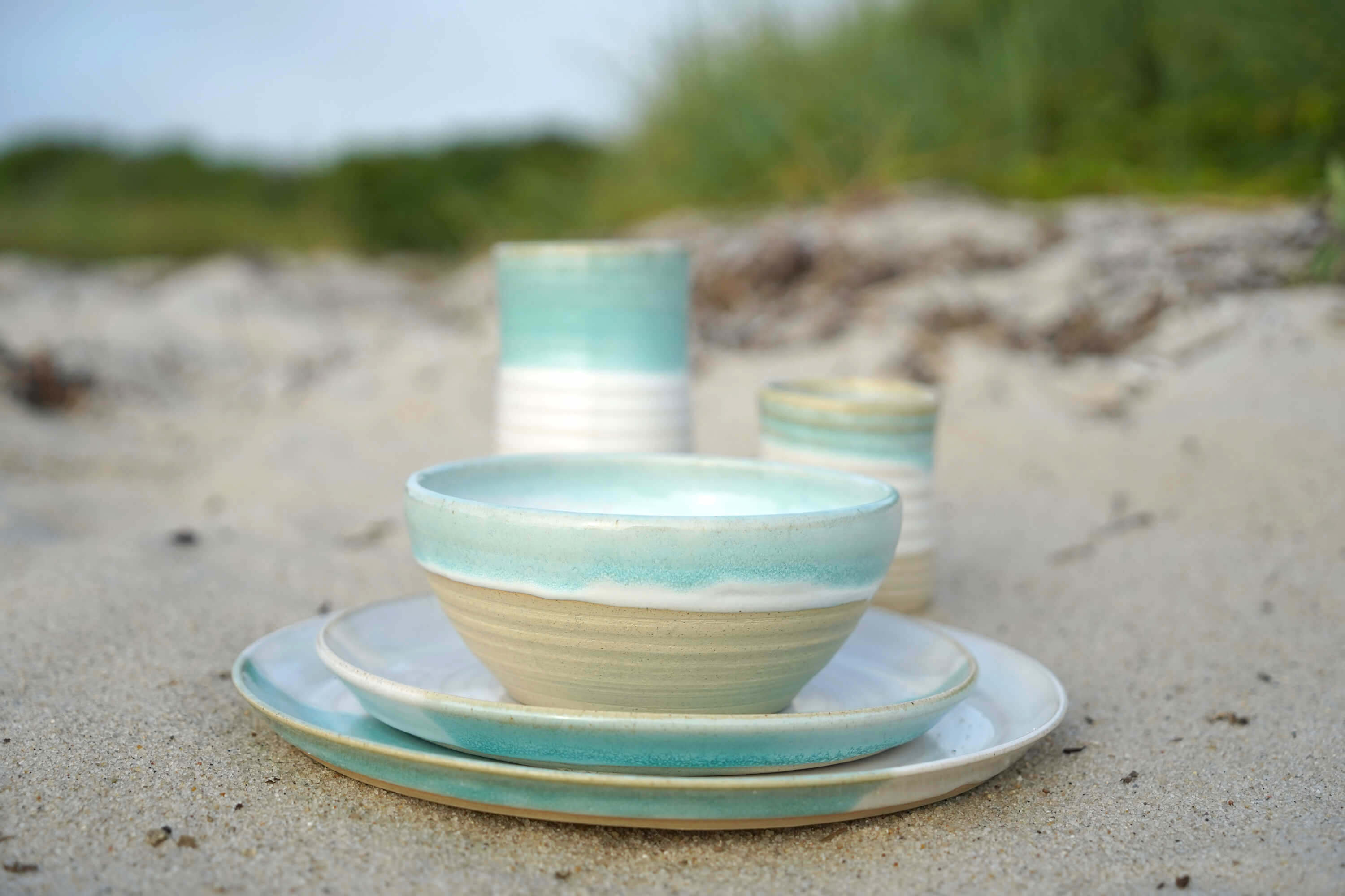 Custom Coastal Dinnerware Set Handmade Teal Dinnerware Ceramic ...