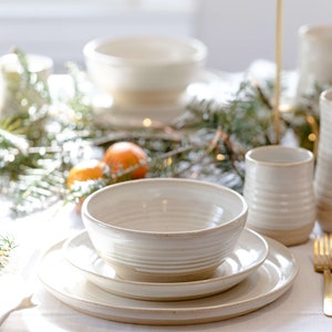 Custom White Farmhouse Dinnerware Set Handmade Plateware Monochromatic ...