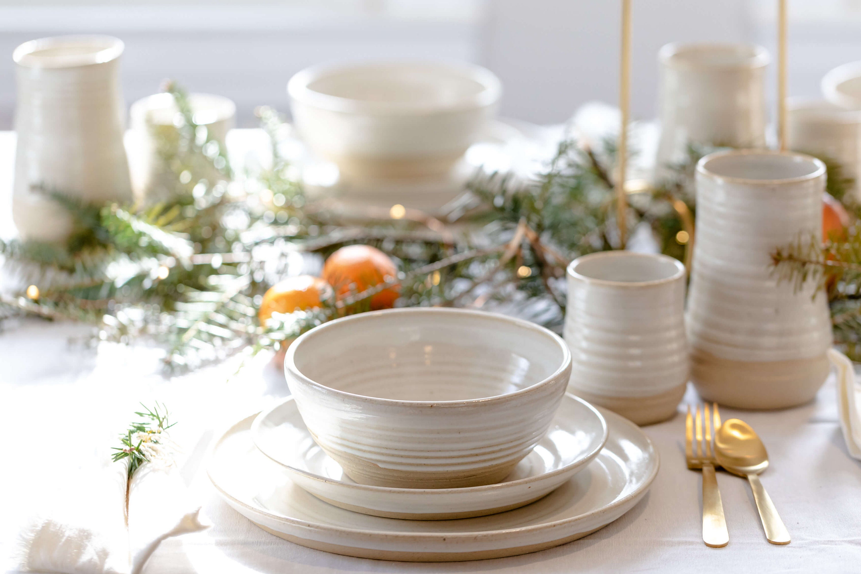 Custom White Farmhouse Dinnerware Set Handmade Plateware Monochromatic ...