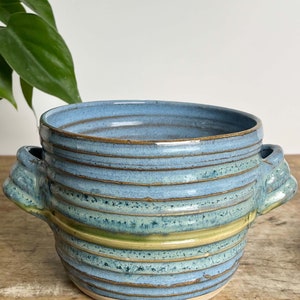 Handmade Pottery Bread Baker Blue Pottery Bread Crock Pottery Handmade ...